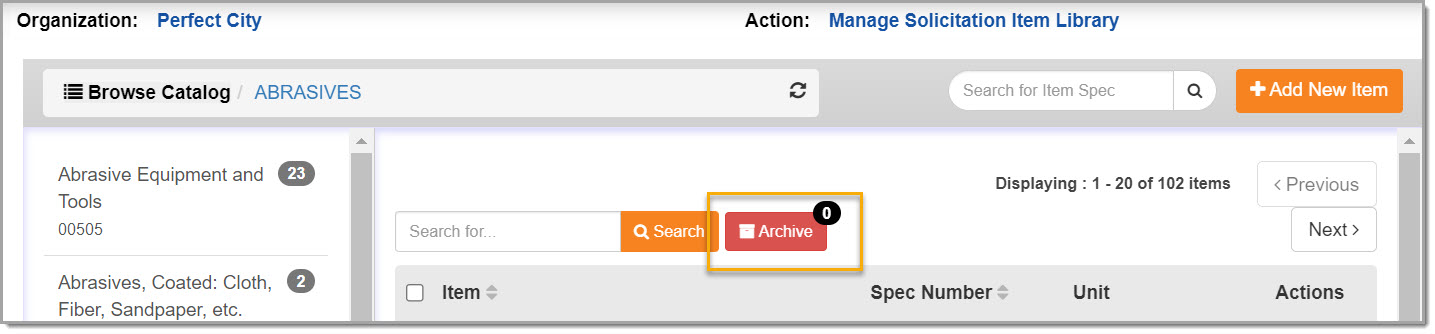 Manage Solicitation Item Spec Library